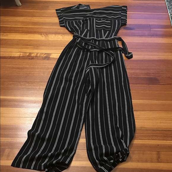 Monteau | Pants & Jumpsuits | Monteau Black And White Striped Jumpsuit ...